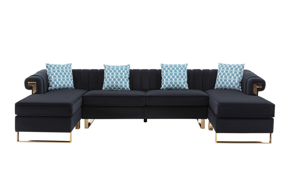 Maddie Black Velvet 5-Seater Double Chaise Sectional Sofa – On Demand ...