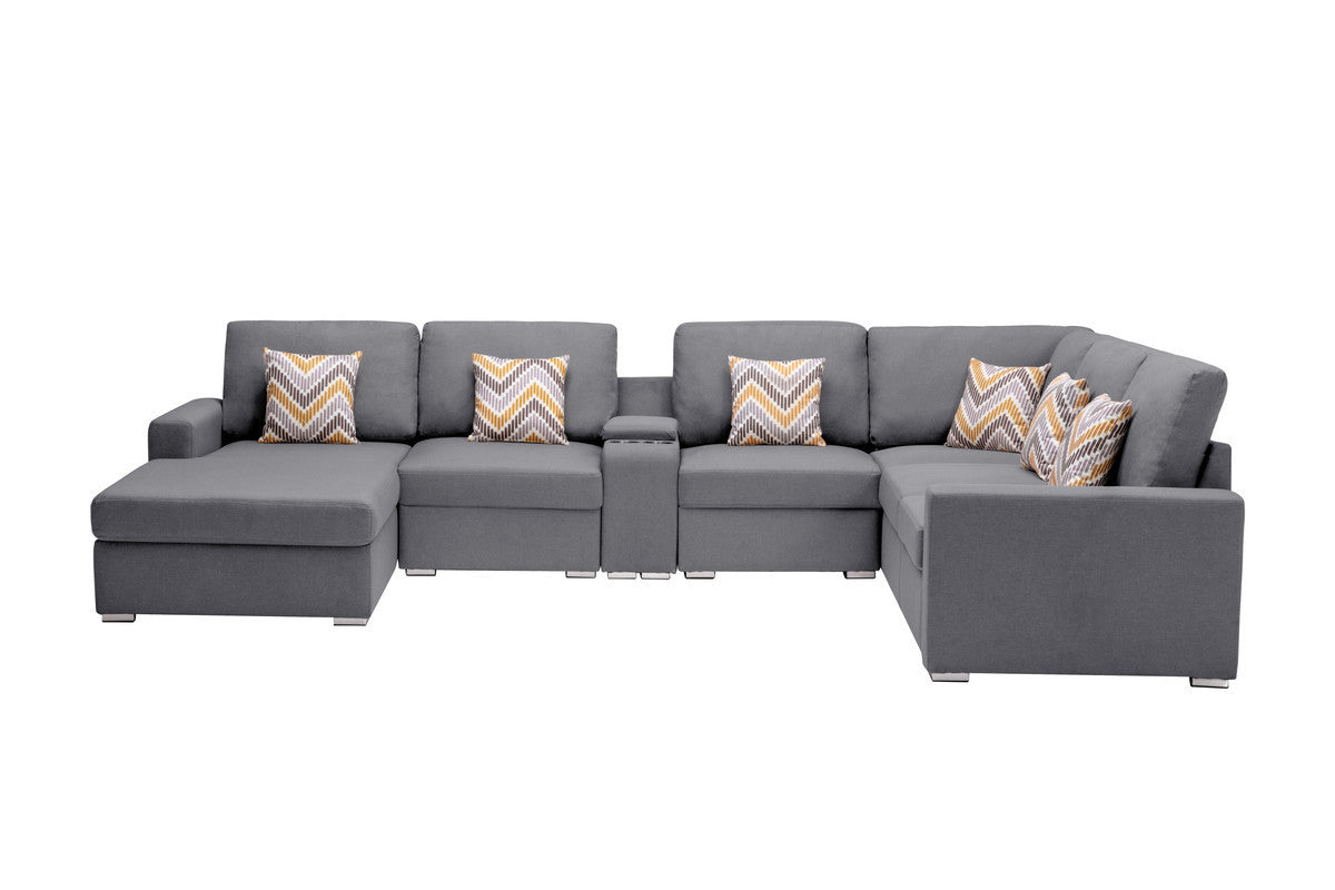 Nolan Gray Linen Fabric 7Pc Reversible Chaise Sectional Sofa with a US ...