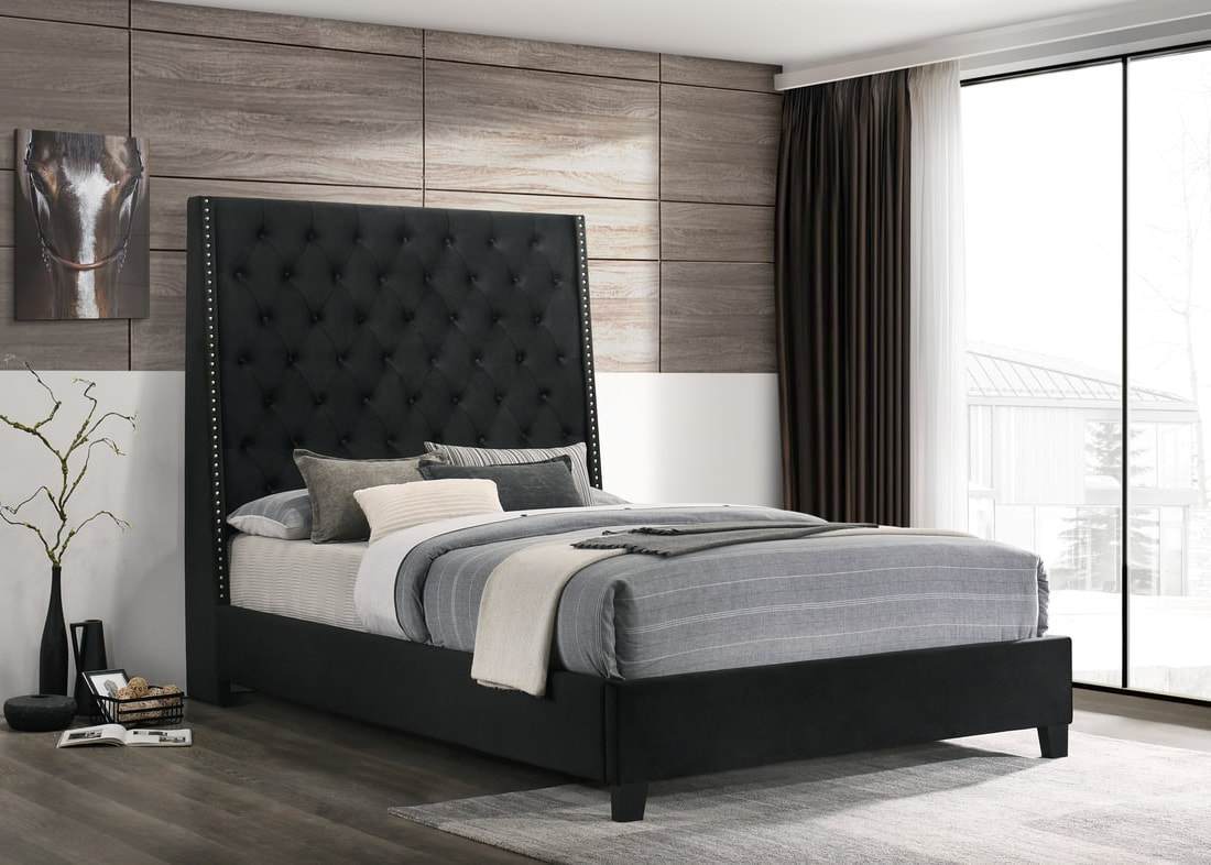 ALEXIS 6FT TALL BED IN BLACK VELVET BY HH AVAILABLE IN HOUSTON, DALLAS ...