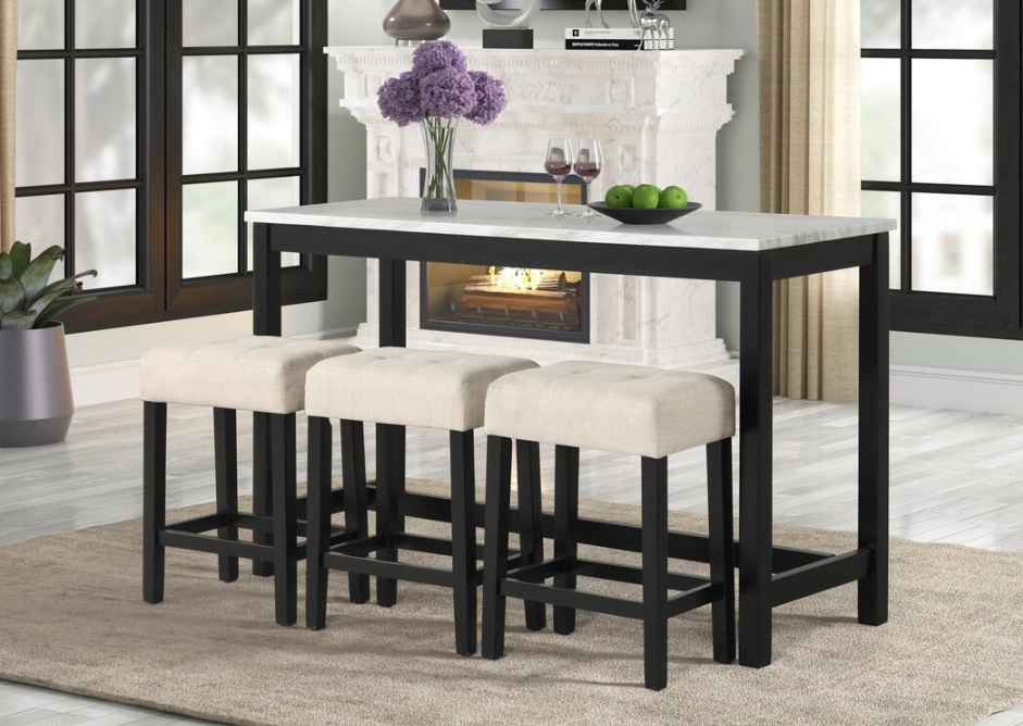 GLORIA FAUX MARBLE W/ 3 CREAM LINEN STOOLS | On Demand Furniture & Mattress